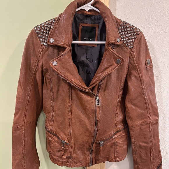 Mauritius | Jackets & Coats | Brown Studded Leather Jacket | Poshmark